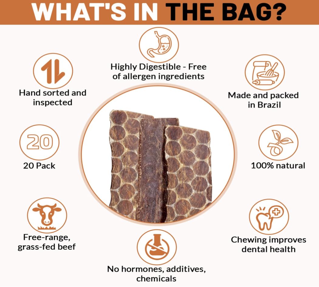 PETSamba 6-Inch Flat Beef Jerky Chews – 20-Pack, All-Natural Beef Esophagus Treats, Highly Digestible, Ideal for Dogs, Grain-Free & Non-GMO
