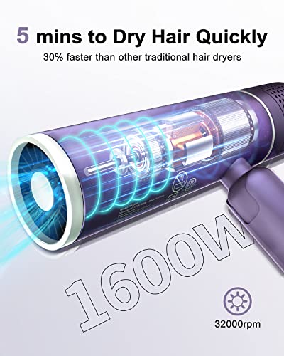 7MAGIC Foldable Hair Dryer, Powerful Ionic Blow Dryer for Fast Drying, Travel Hair Blow Dryer with Storage Bag, Lightweight Portable Hairdryer for Women, Cold/2 Heating/2 Speed Settings, Purple