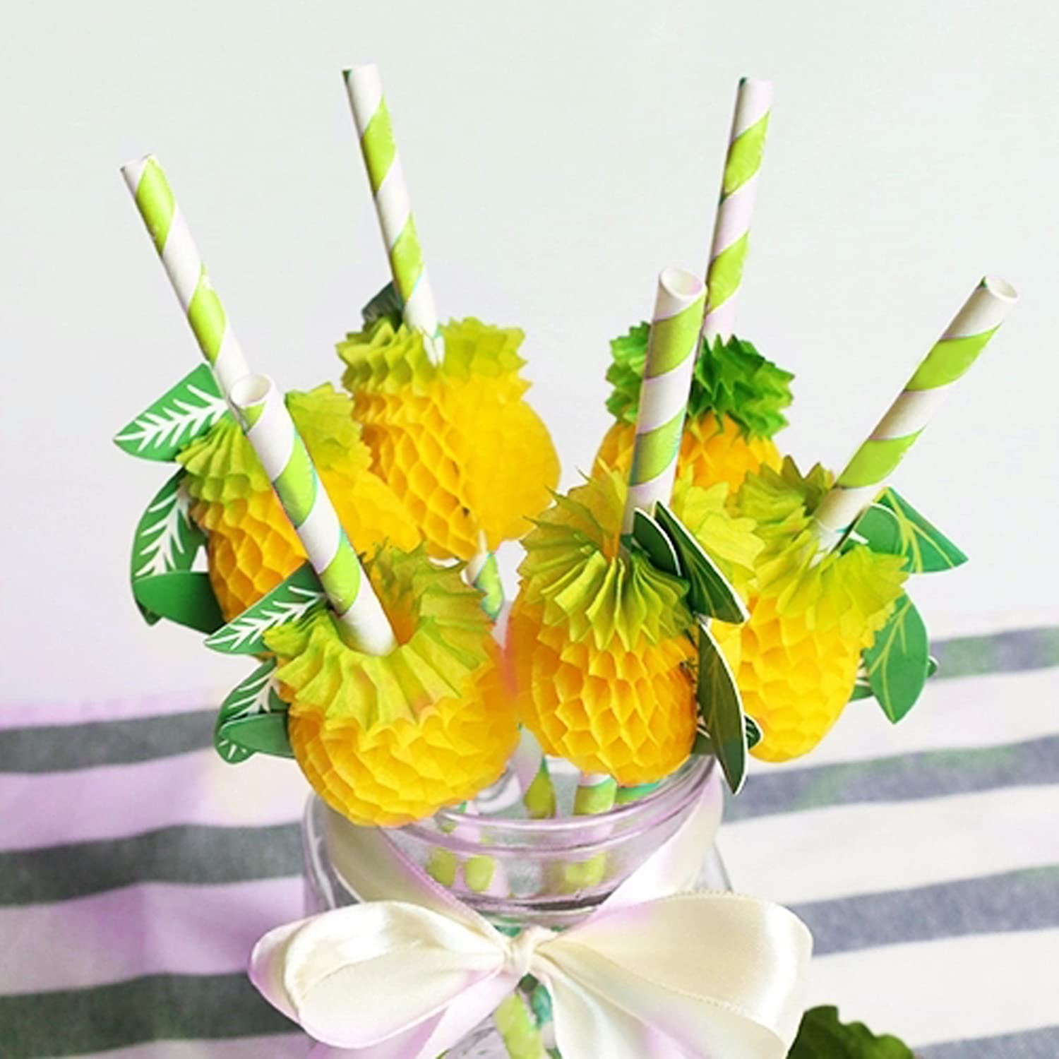 50 Pieces Flamingo Pineapple Straws Flamingo Paper Straw Decorations Disposable Drinking Straws Honeycomb Cocktail Straws for Pool Hawaiian Luau Party Table Decor Birthday Wedding Tableware Supplies