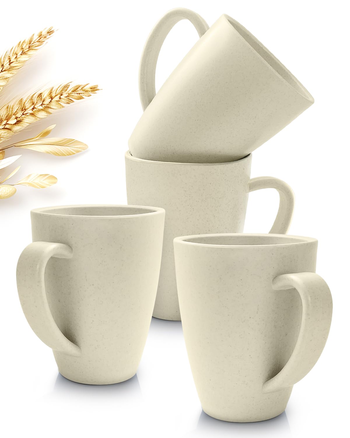 Teivio 8 Pack Plastic Wheat Straw Mugs,12oz Square Water Coffee & Milk Cups with Handle,Reusable Drinking Cup Set for Adults/Kids,Dishwasher safe, Autumn Multicolor