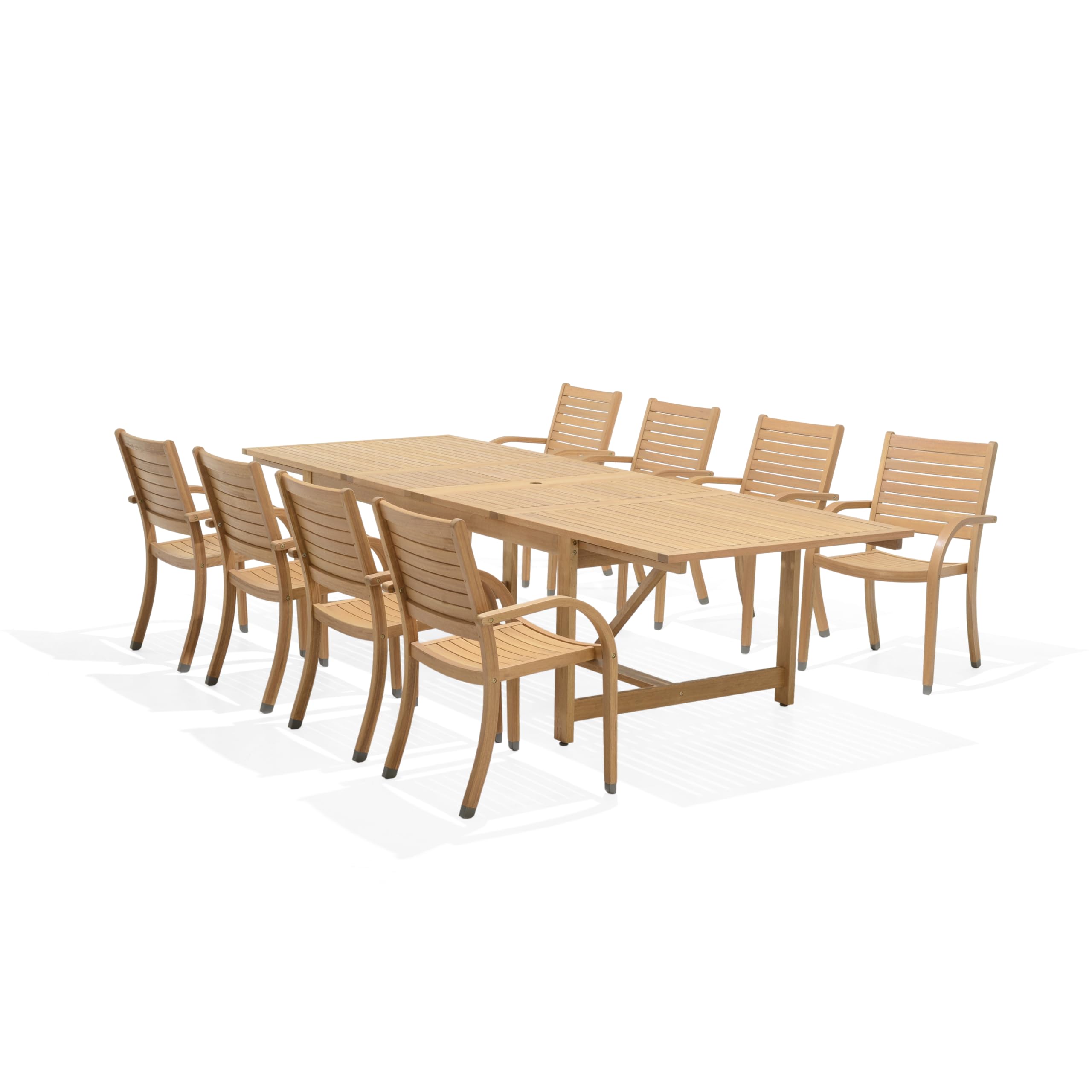 Amazonia Berlin Patio Dining Teak Finish and Ideal, 9-Piece Outdoor Furniture Set, Light Brown