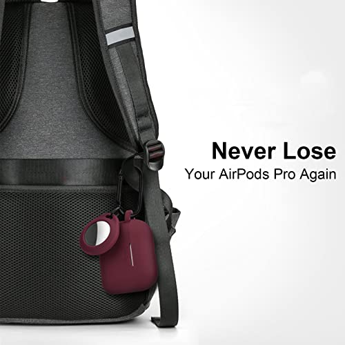 AIRSPO Compatible with Airpods Pro Case and AirTag Case Cover with Keychain Silicone Protective Skin Cover with Keychain(Burgundy)