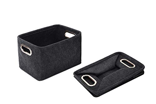 Collapsible Storage Bins Foldable Felt Fabric Storage Basket Organizer Boxes Containers with Handles Metal Handles for Nursery Toys,Kids Room,Clothes,Towels,Magazine (Dark grey)