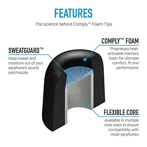 Comply Sport Pro Premium Memory Foam Earphone Tips, Replacement Earbud Tips with SweatGuard™ Technology, Noise Isolation, Sx-400 (Medium, 3 Pair)