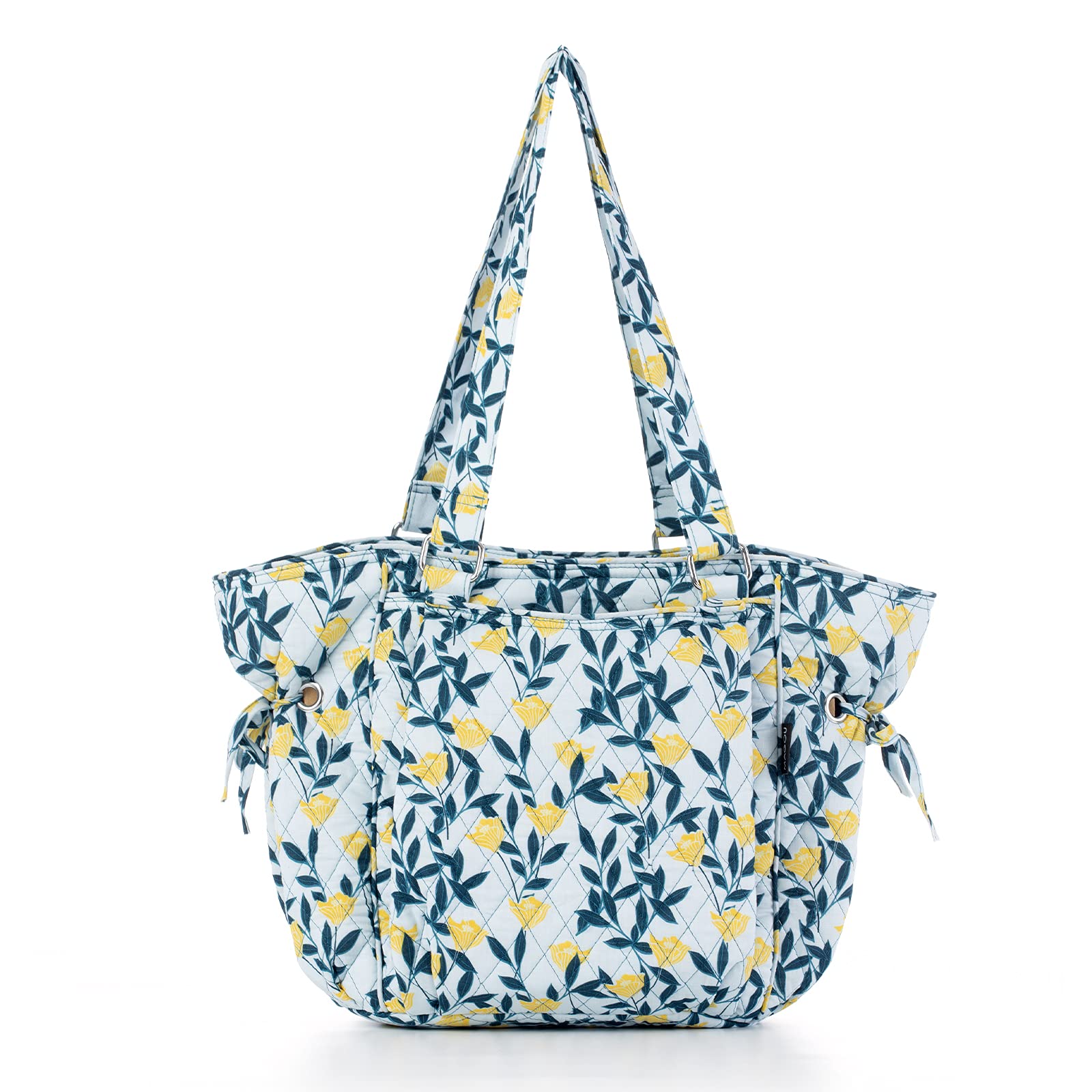 Magou Quilted Tote Bag for Women Signature Cotton Shoulder Bag Lightweight Handbag for Shopping Workout
