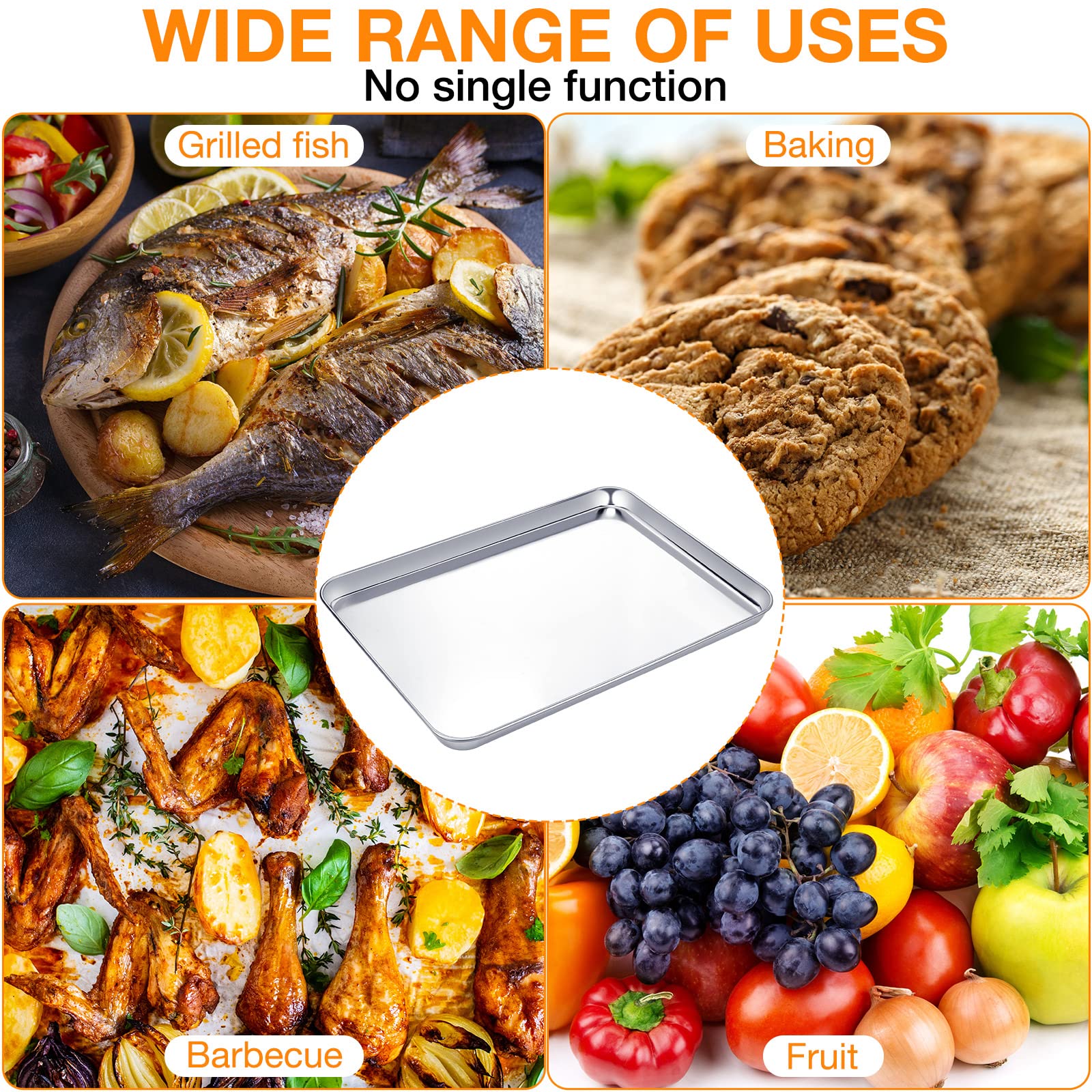 6 Pcs Baking Sheet Set Stainless Steel Cookie Sheet 18 x 13 Inch Cookie Baking Pan Bakeware Oven Tray Dishwasher Safe Baking Tray Commercial Grade Baking Sheets for Oven Baking, Silver