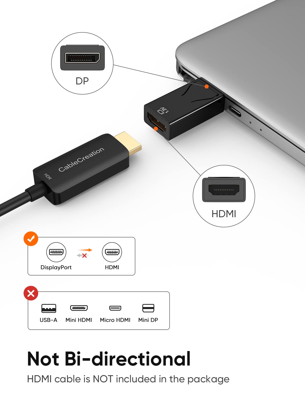 CableCreation DisplayPort to HDMI Adapter 3 Pack, 1080P Gold Plated DP to HDMI Adapter (Male to Female) 1.3V, Uni-Directional Display Port to HDMI Adapter