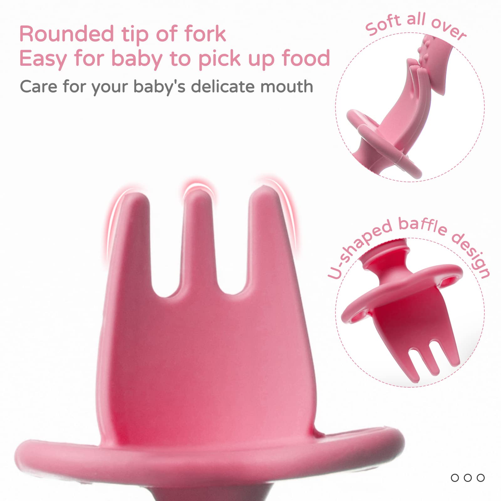 Silikong Silicone Utensils, Baby Fork and Spoon Set, Training Utensils, Baby Led Weaning Stage 1 for Ages 6 Months (Pink)