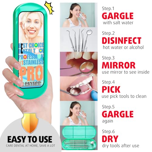G.CATACC Dental Tools, Plaque Remover for Teeth, Metal Dental Pick Teeth Cleaning Tools Kit, Stainless Steel Oral Care Dental Hygiene Kit with Tooth Scraper Plaque Tartar Remover - with Case