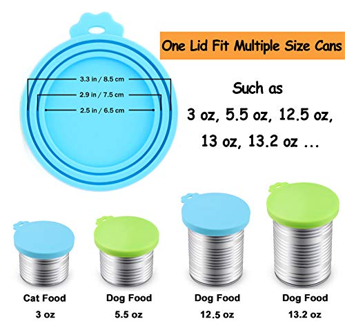 Comtim Pet Food Can Cover Silicone Can Lids for Dog and Cat Food(Universal Size,One fit 3 Standard Size Food Cans),Blue and Green