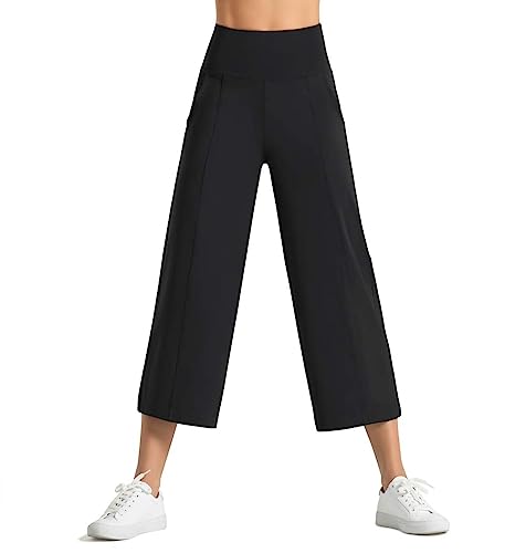 Dragon Fit Women Split Bootleg Yoga Capris Pants with Pockets Tummy Control High Waist Workout Flare Crop Pants (Large, 40k-Black)
