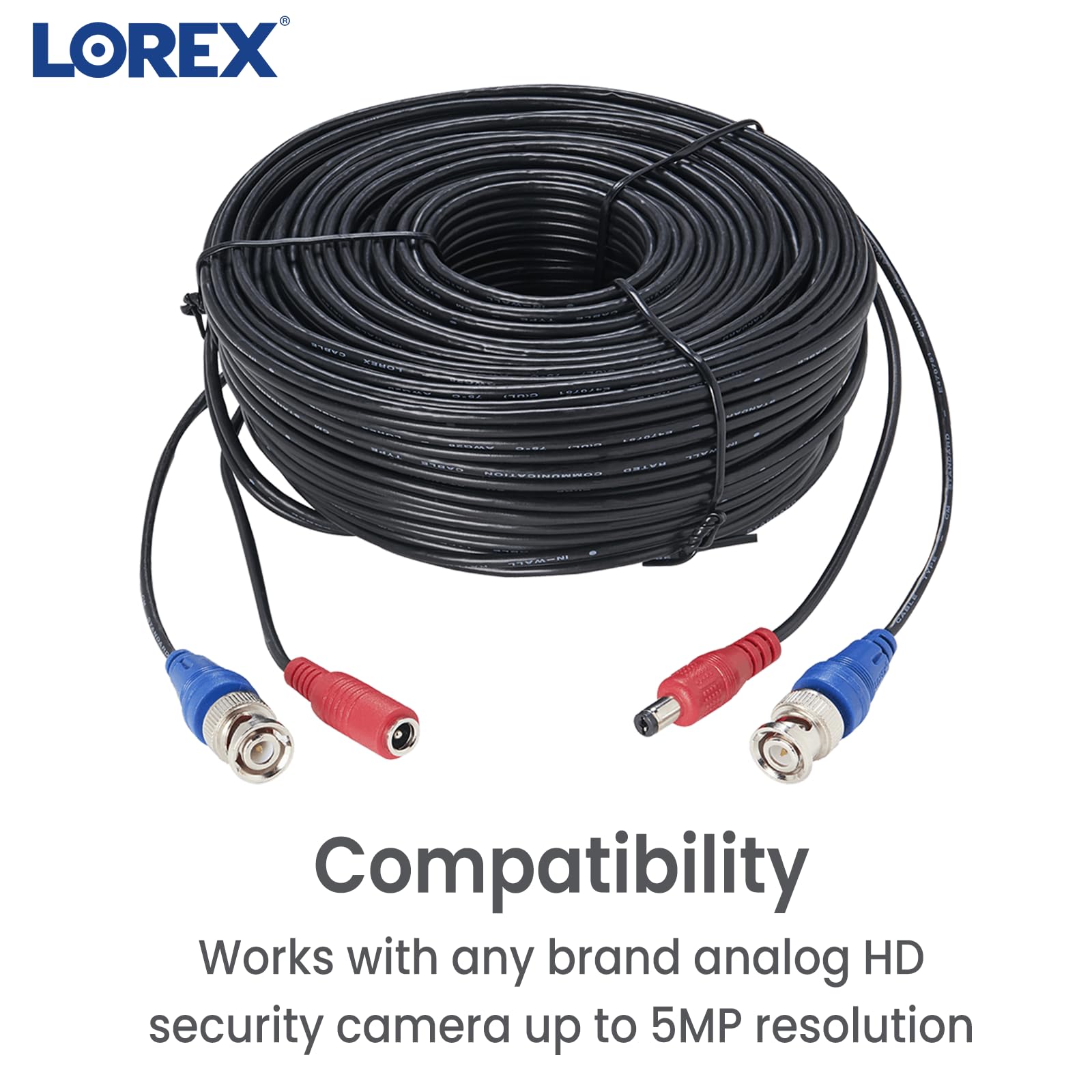 Lorex 4K RG59 Power Accessory Cable, Video Cable for Security Camera Systems, for Analog HD (CVI/TVI/AHD/MPX) or Analog (CVBS) Surveillance System, 100 feet (30m)