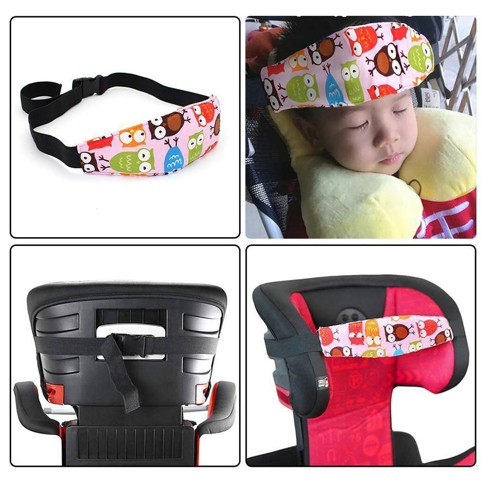 G-Tree 2 Pcs Fixing Band Baby Kid Head Support Holder Owl Print Sleeping Belt Car Seat Sleep Nap Holder Belt Baby Stroller Safety Seat Holder Belt(Pink)