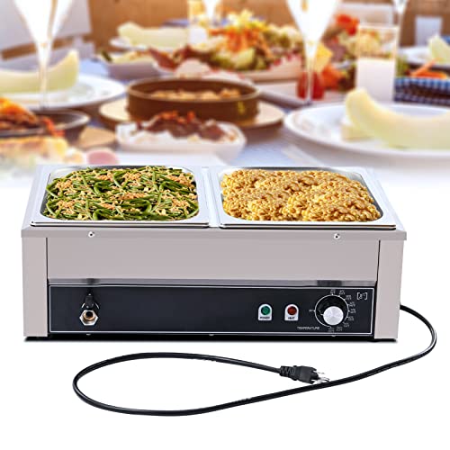 BANLICALI 2-Pan Chafing Dish, 1500W Stainless Steel Electric Chafing Dish Buffet Set, Commercial Chafers Catering Buffet Servers with Lid, Tray & Steam Warmers for Homes Restaurants Silver 110V