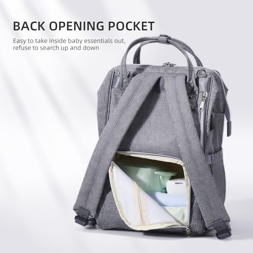 SUNVENO Baby Diaper Backpack Large Capacity Quilting Travel Nappy Bag, Grey