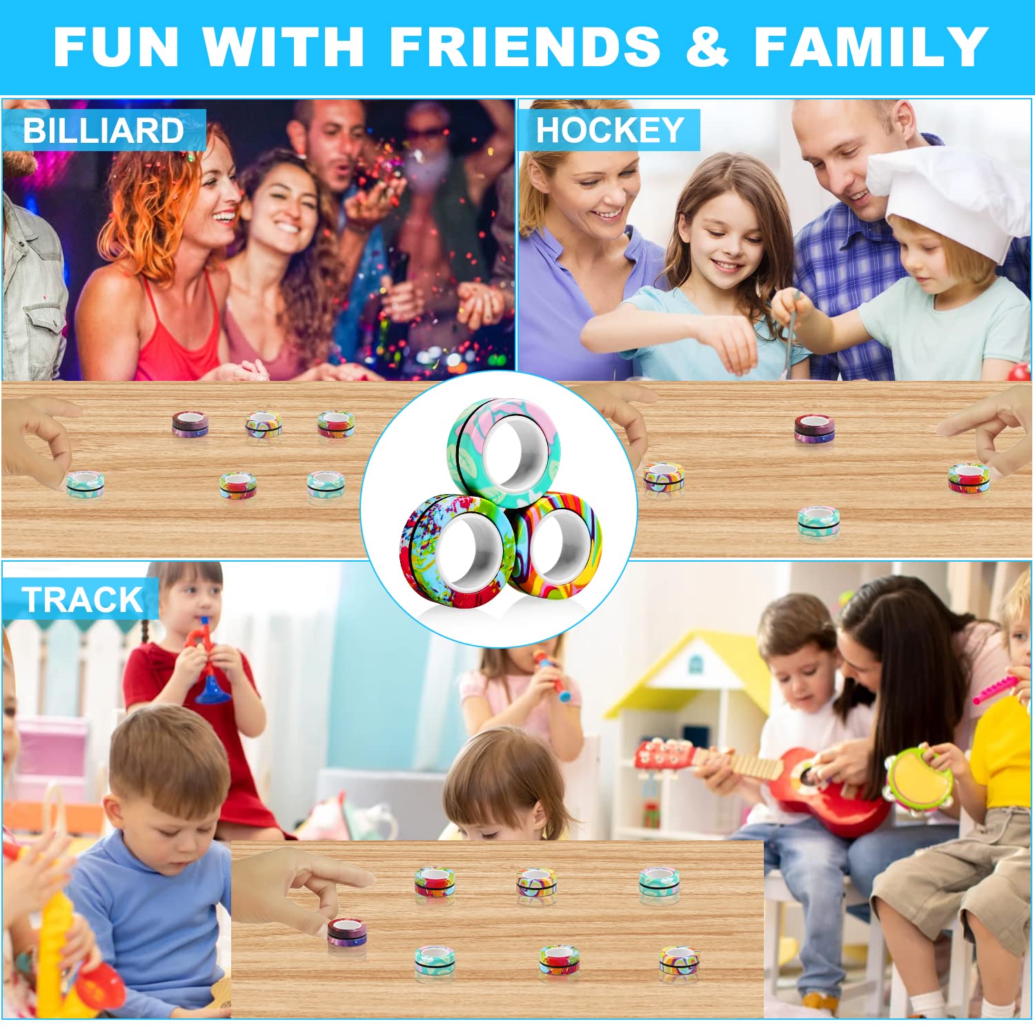 Pushmick 9 Pcs Finger Magnetic Rings Fidget Toys, Colorful Magnet Rings, Great Fidget Rings for Training Relieves Reducer Autism Anxiety.