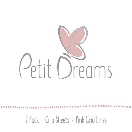 Petit Dreams Crib Sheet Jersey Knit Cotton for Baby Girl Fits Standard Size Crib Mattresses, Dotted Stripes & Grid Lines, (Pack of 2)