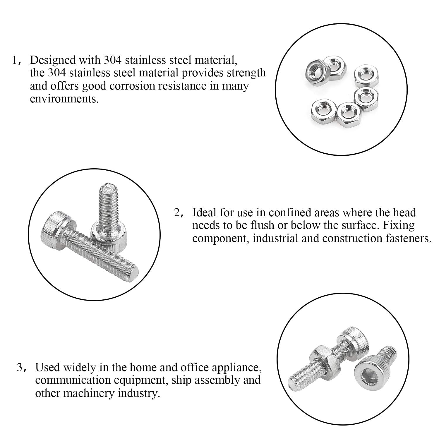DYWISHKEY 310 Pieces M2 x 4mm/6mm/8mm/10mm/12mm/16mm/20mm, Stainless Steel 304 Hex Socket Head Cap Bolts Screws Nuts Kit with Hex Wrench