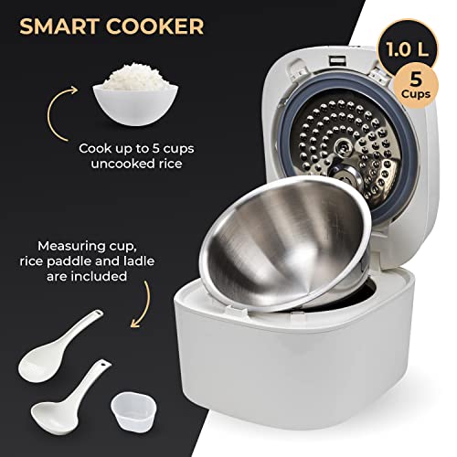 Buffalo White IH SMART COOKER, Rice Cooker and Warmer, 1 L, 5 cups of rice, Non-Coating inner pot, Efficient, Multiple function, Induction Heating (5 cups)