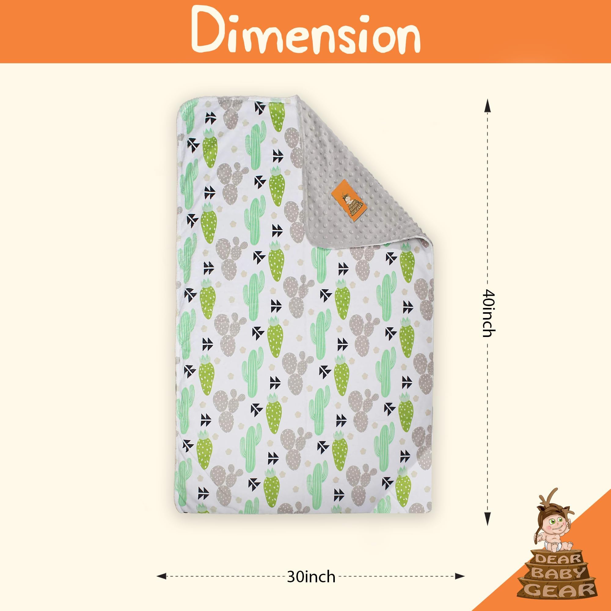 Dear Baby Gear Baby Blankets - Nursery Blankets for Newborn - Crib Bedding - Soft Blanket for Infant - Blanket for Boys & Girls - 40" x 30" (Succulents Cactus Cacti, Light Gray Dot)