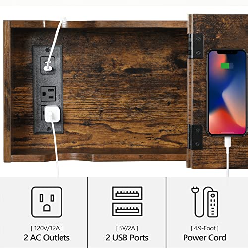ALLOSWELL Side Table with Charging Station, Narrow Flip Top End Table with USB Ports and Outlets, Nightstand with Storage, Sofa Table for Living Room, Bedroom, Easy Assembly, Rustic Brown ETHR5601