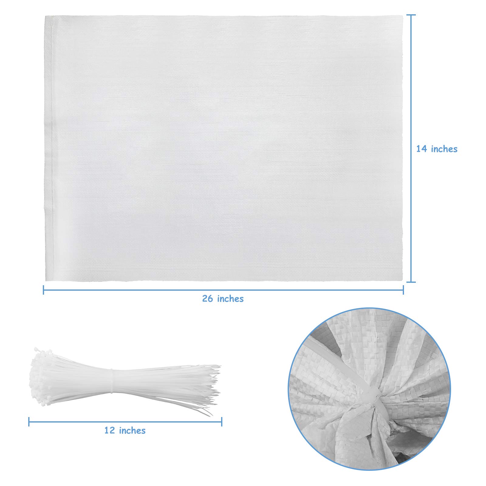 Shappy 100 Pieces Empty Sandbag Heavy Duty Flooding Outdoor Woven Polypropylene Sand Bags with Solid Ties for UV Protection Emergency Situation Roadblock Building Construction, 26 x 14 Inches (White)