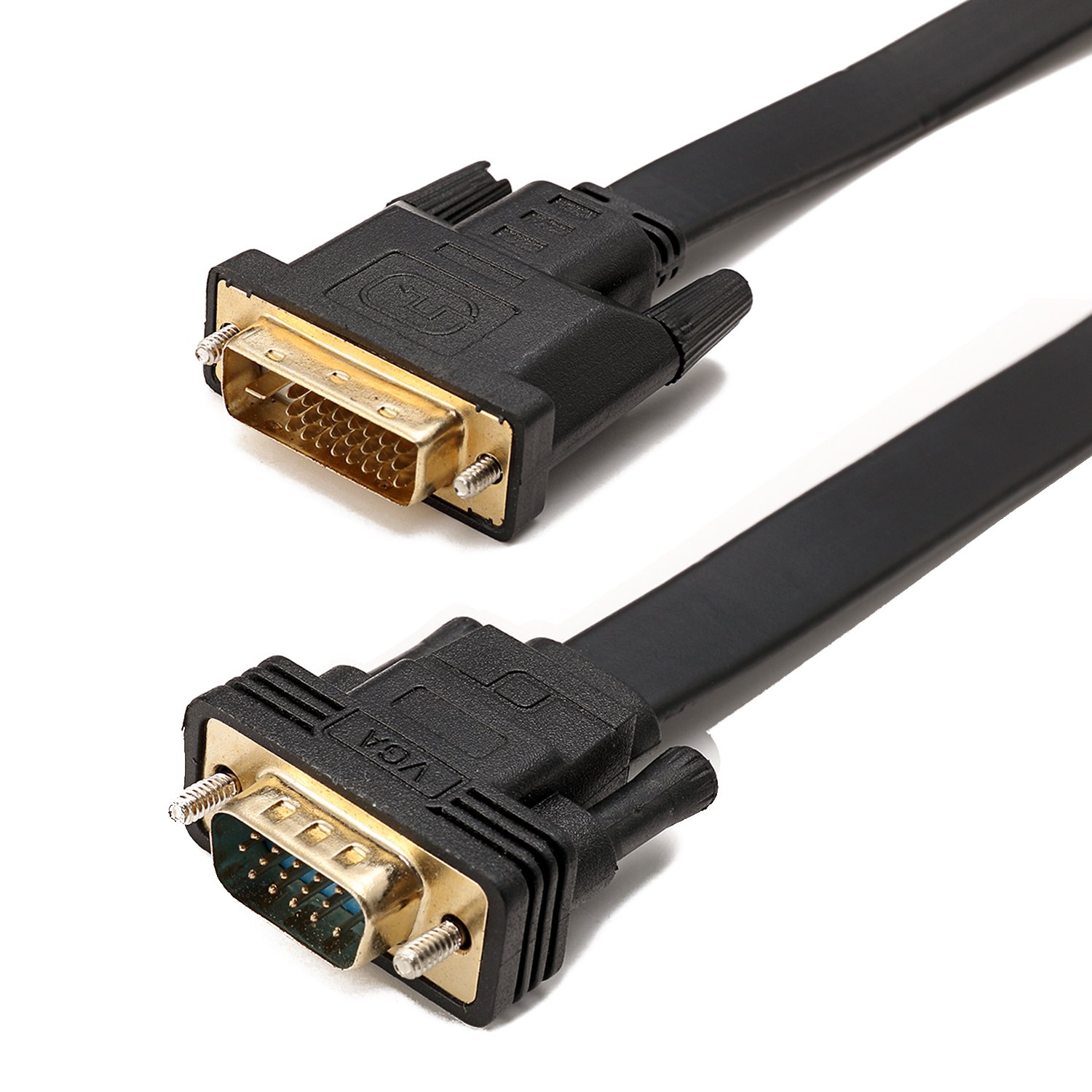 CableDeconn Active DVI-D Dual Link 24+1 Male to VGA Male Video with Flat Cable Adapter Converter 2M