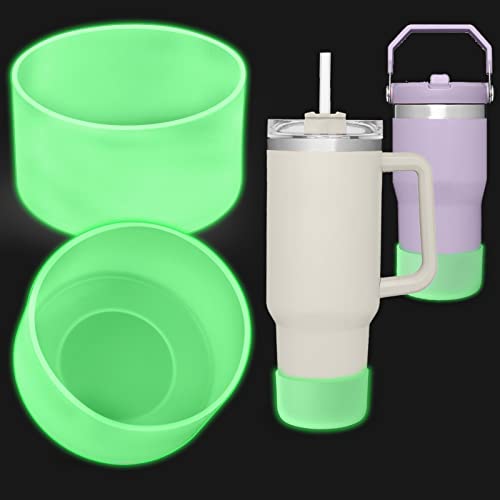 AIERSA 2Pcs Silicone Boot Sleeve for Stanley Quencher 40oz 30oz Tumbler with Handle, for IceFlow 20oz 30oz,Protective Water Bottle Cup Bottom Cover for Stanley Tumbler Accessories, Glow in the Dark
