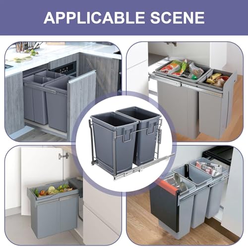 58 Quart Double Pull-Out Trash Can with Soft-Close Slides, Sliding Under Mount Kitchen Waste Garbage Container, Opening Soft Close Waste Bins for Restaurants Hospitals and Home Kitchens
