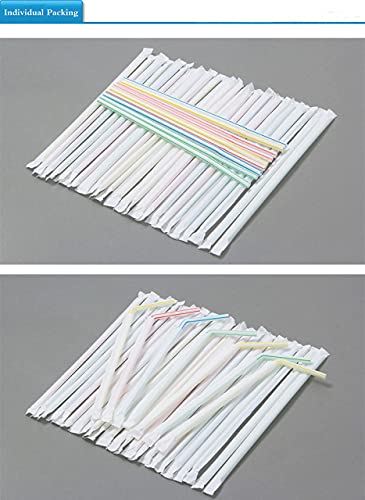 500 Pcs 8.27 Inch Colorful Flexible Plastic Drinking Straws,Individually Wrapped , Bendable,Disposable,Thick Straw for Party, for Use with Any Jumbo Cup or Water Bottle,BAP Free, Dia 0.24inch