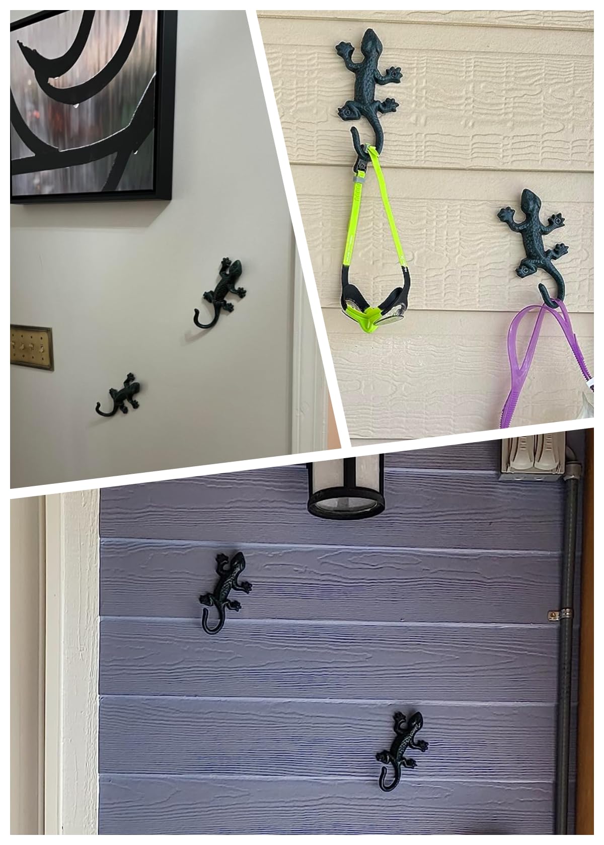 Auafanzy Outdoor Cast Iron Pool Towel Wall Hooks, Lovely Gecko Heavy-Duty Coat Hooks, Fun Lizard Pool Towel Holder for Outdoor and Indoor,Cool Gecko Key Holder and Wall Decor (4 Pcs)