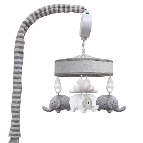 Living Textiles Baby Musical Mobile - Grey Elephants | Crib Toy, Knitted Hanging Toys, Nursery Decor, Calming Soother with 12 Lullabies | Baby Essential and Perfect Baby Toy for Boys and Girls