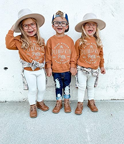 BOEBNOZCV Toddler Boy Girl Halloween Pumpkin Patch Sweatshirt Outfit Long Sleeve Oversized Sweater Shirts Fall Blouse Clothes (Brown Pumpkin Sweatshirt,7-8 Years)