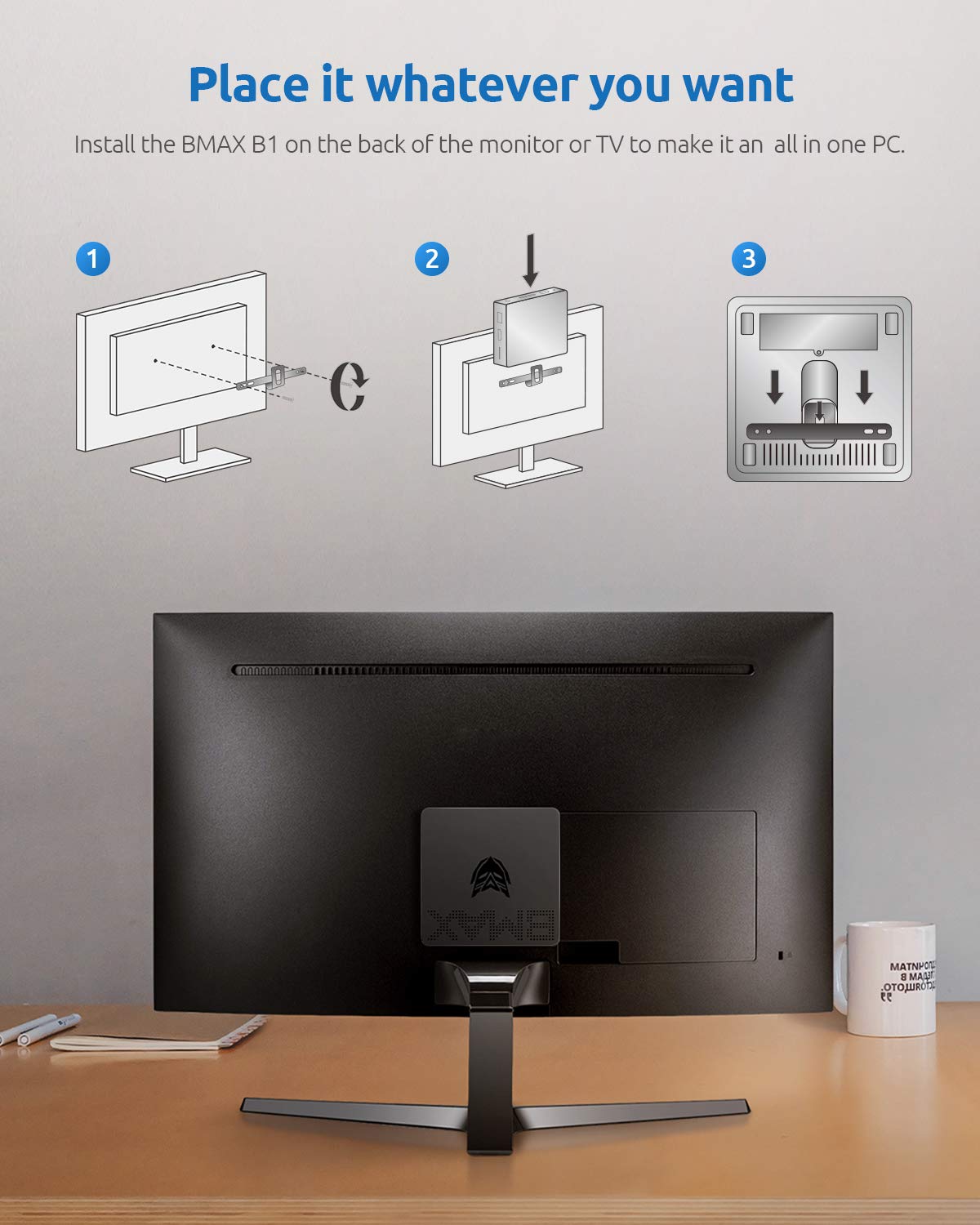 Mini PC Intel Celeron N3350(up to 2.4GHz) Windows 10 6GB RAM/64GB eMMC HDMI/VGA Port Support M.2_SATA_2280 SSD 4K HD Gigabit Ethernet 2.4G/5.0G Dual WiFi BT4.2 Micro PC