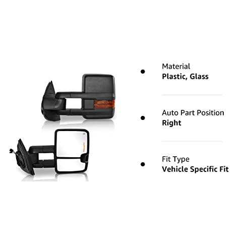 Perfit Zone 2007-2014 Silverado Sierra Towing Door Side Mirrors Power Heated LED Signal Lamps Passenger Right Side Driver Left Side Tow Mirror Pair Set