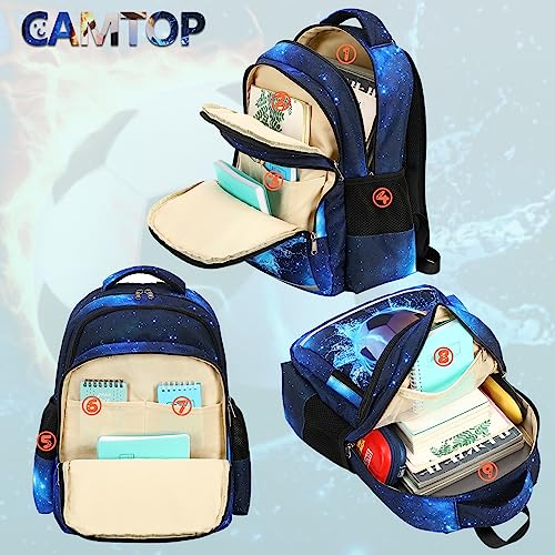 CAMTOP School Backpack for kids, Boys Soccer Backpacks with Lunch Box Football BookBag Set for Kindergarten Elementary (Age 3-10)