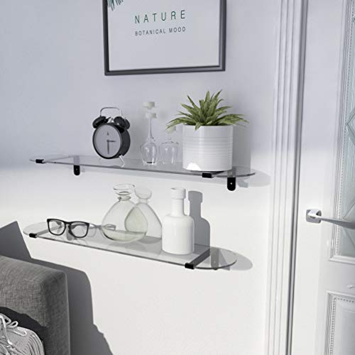 whitebeach Glass Shelf Bathroom,Set of 3 Glass Shelves Floating Wall Shelf Display Ledges β Storage for Bedroom, Living and Hallway (Hardware Included)