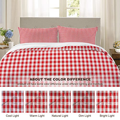 BaoNews Red White Checkered Duvet Cover Set Twin Size,3 Pieces Square Red and White Gingham Bedding Set Hotel Quality Comforter Cover Set with 2 Pillowcases(No Filler)