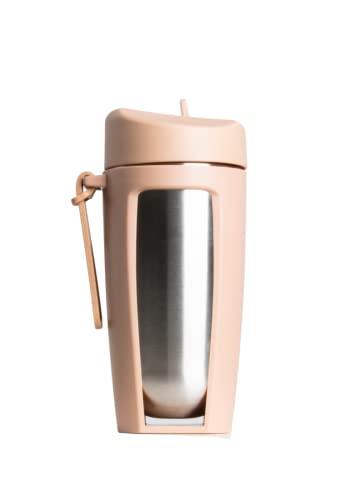 3rdphix Unique Shaped Insulated Stainless Steel Water Bottle, Sweat Proof, Built in Straw, Carry Handle, Hot or Cold Liquids, BPA Free Protein Shaker Bottle, Perfect for Gym 25 OZ / 750ML (Beige)