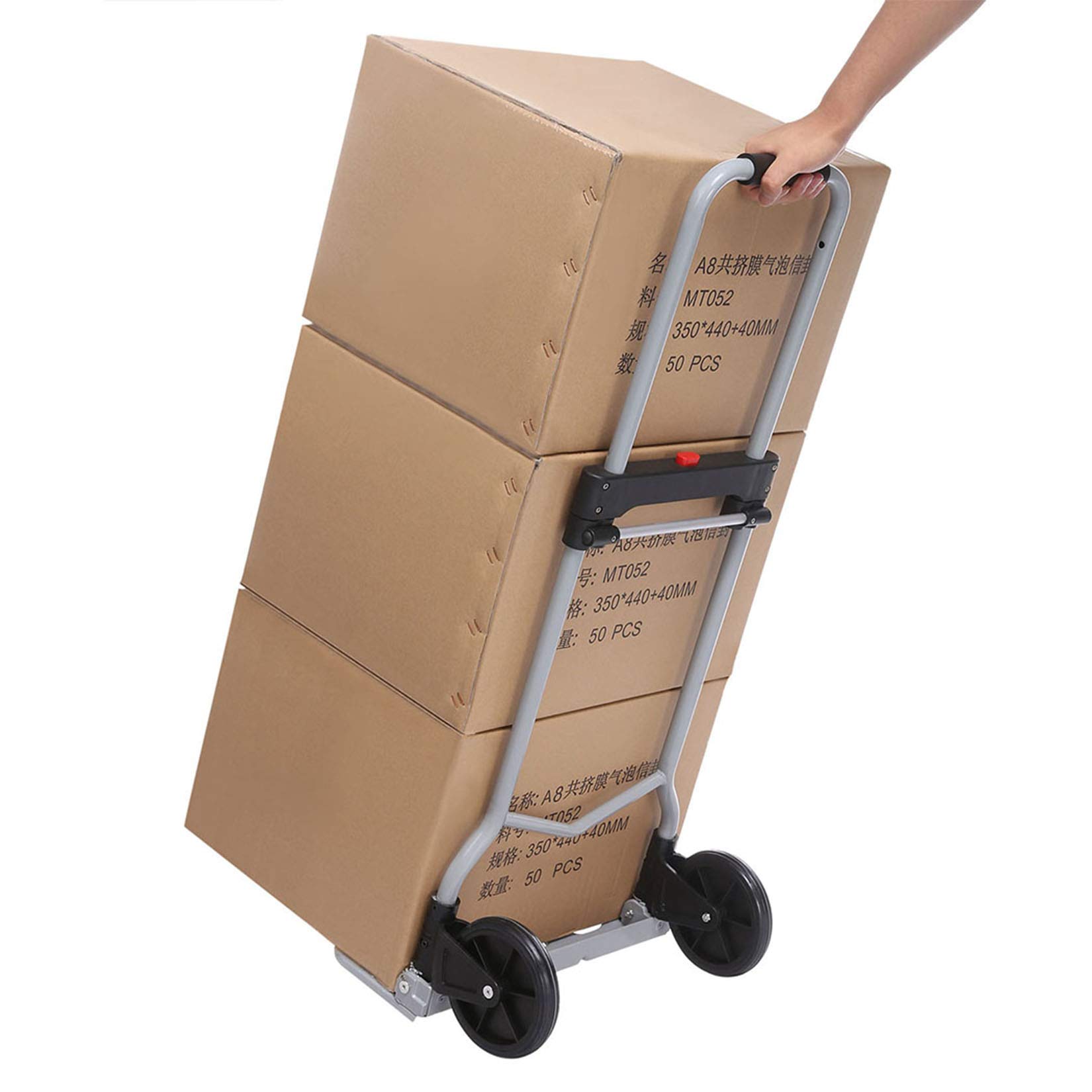 Kemanner Lightweight Folding Hand Truck Portable Luggage Trolley Cart with 2 Wheels for Personal, Moving, Travel and Shopping Use - Support 220lbs Capacity (Silver)