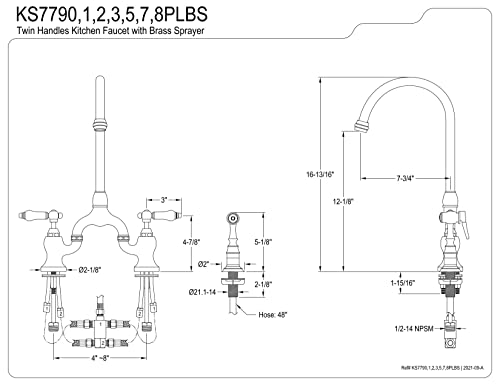 Kingston Brass KS7795PLBS English Country Bridge Kitchen Faucet with Brass Sprayer, Oil Rubbed Bronze