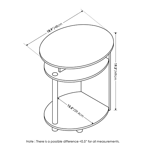 Furinno JAYA Simple Design Oval Coffee Table with Bin, White Oak/Chrome, 1-Pack Stainless Steel Pole