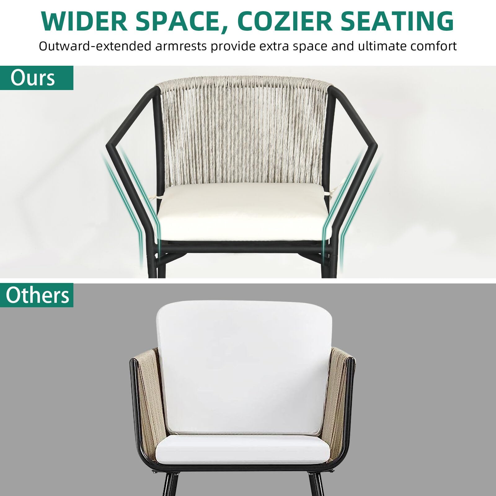 3 Pcs Patio Wicker Conversation Furniture Set for Bistro Balcony Indoor Outdoor Beige