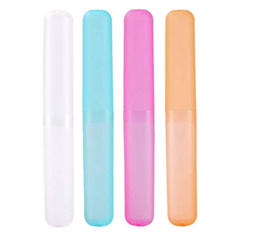 LASSUM 4 Pcs Colorful Plastic Toothbrush Case Portable Toothbrush Case Holder for Daily and Travel Use