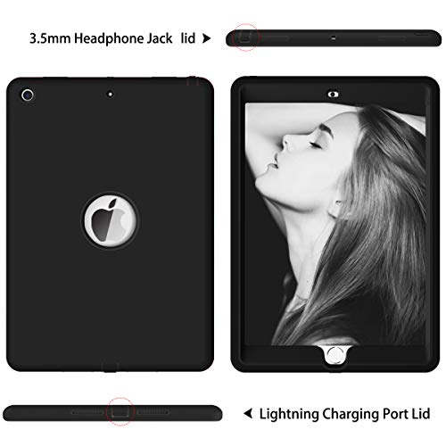 Hocase iPad 9th Generation Case, iPad 10.2 2021 Case, Heavy Duty Shockproof Soft Silicone Rubber Bumper+Hard Plastic Hybrid Protective Case for iPad 9th/8th/7th Generation 10.2 - Black