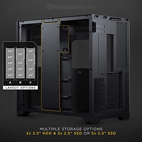 MagniumGear (MG-NE620Q_DBK02) NEO Qube 2, Dual Chamber ATX Mid-Tower, Digital-RGB Lighting, Front I/O USB Type C, Tempered Glass Panels, Black