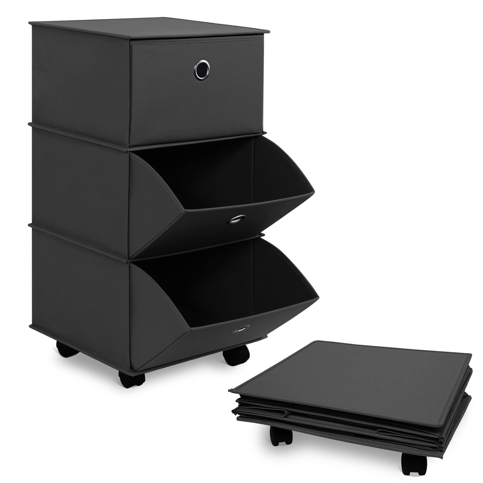 Foldable 3 Drawer Storage, Portable Fabric Storage Dresser with Wheels, 3 Drawer Organizer Easy Assembly, Space-saving Stylish Drawer Dresser for Bedroom, Closet, Entryway, Garage, Nursery, Office