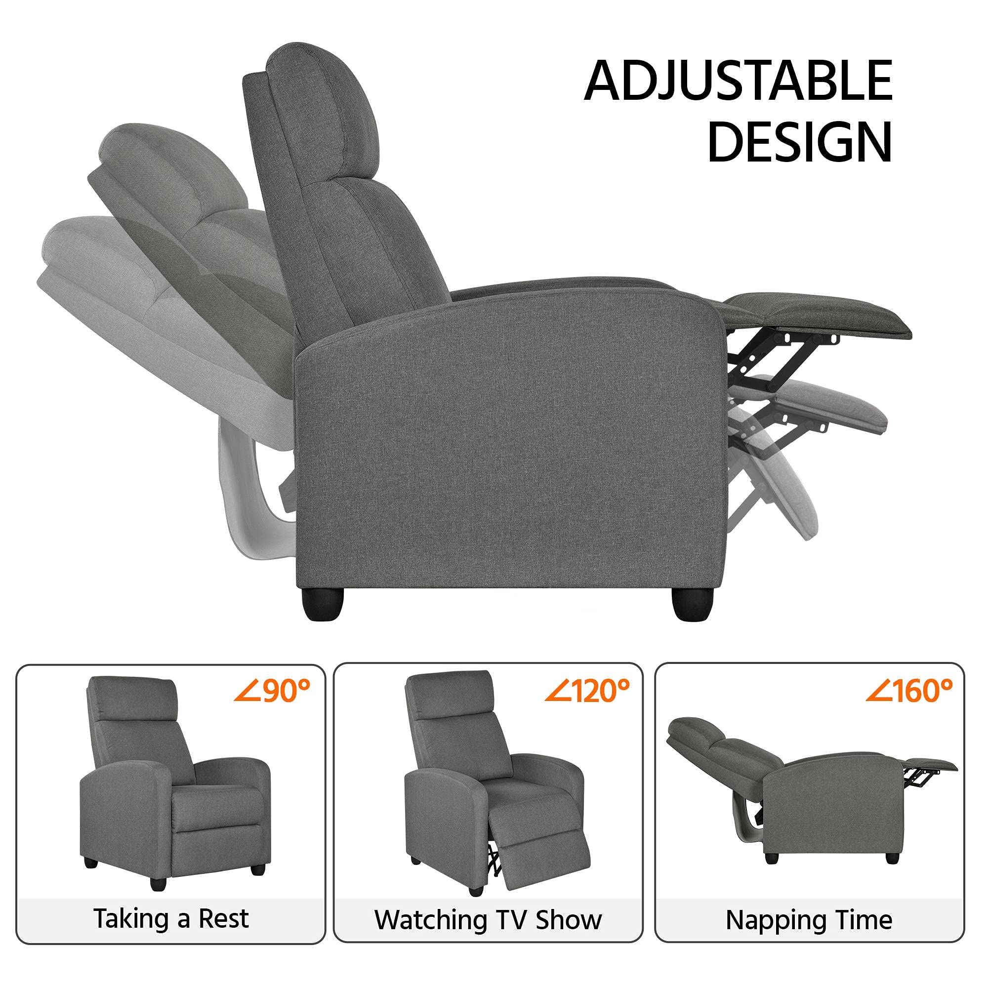 Yaheetech Fabric Recliner Sofa Reclining Upholstered Sofa with Pocket Spring Living Room Bedroom Home Theater Light Grey