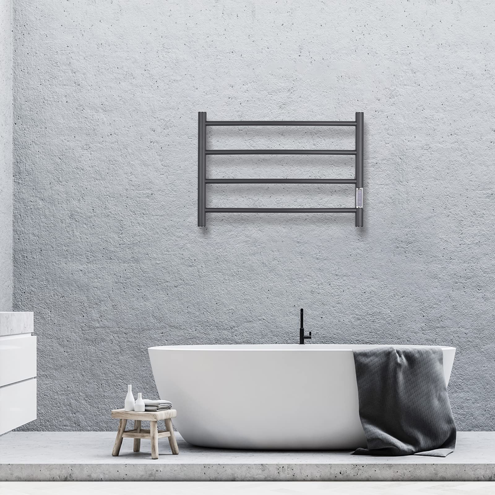 SHARNDY Towel Warmer with Built-in Timer ETW29 for Bathroom Wall Mounted Bath Towel Heater Plug-in Electric Heated Towel Rack Black