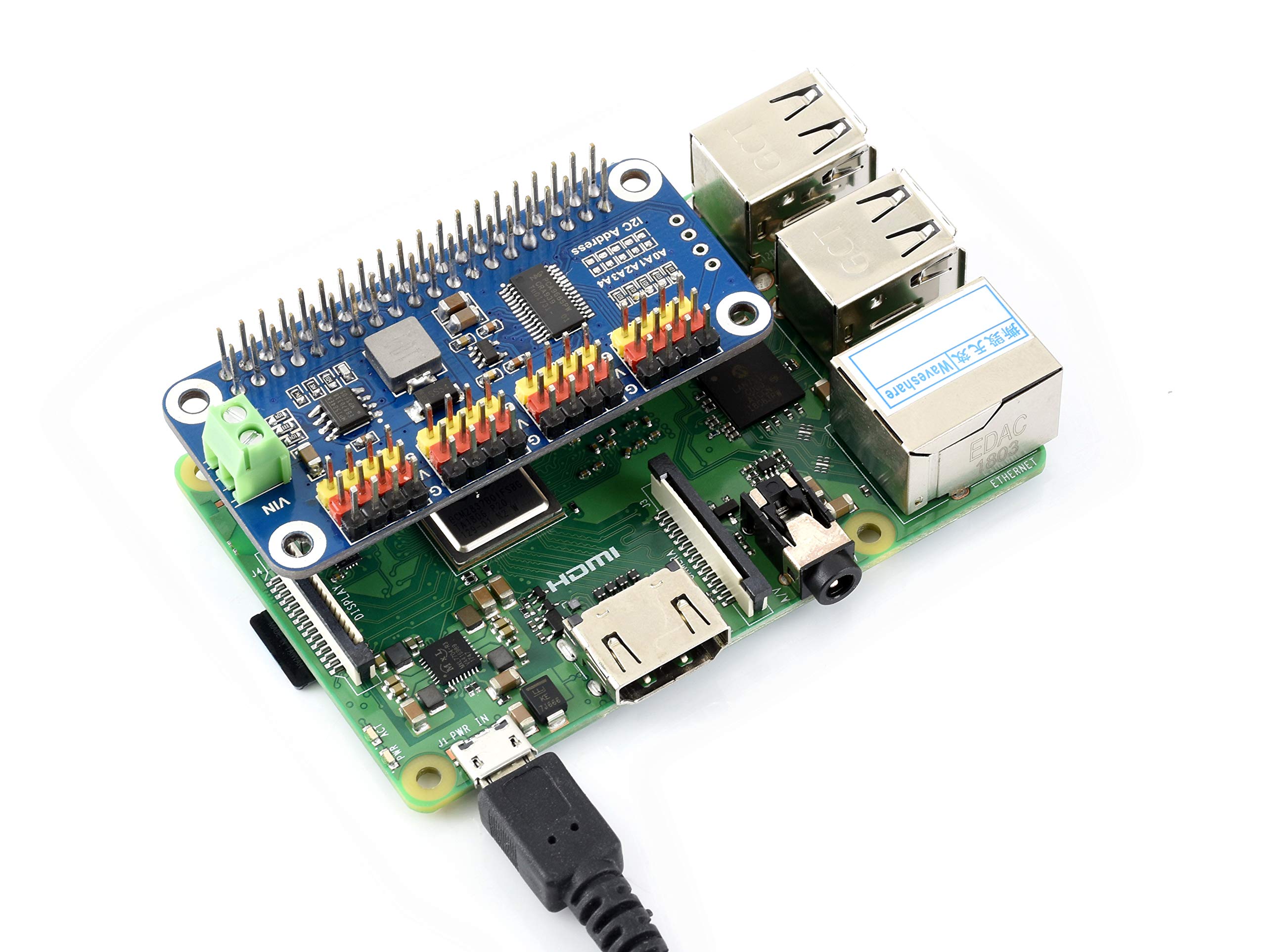 Servo Driver HAT Board for Raspberry Pi Zero/Zero W/Zero WH/2B/3B/3B+ 16-Channel Servo/PWM Outputs with I2C Interface Used for Controlling Robotic Arm or Hexapod Walker